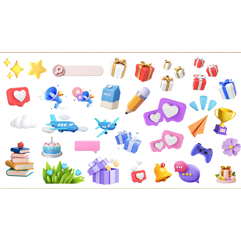 Powerpoint bộ ảnh nhân vật hoạt hình, icon, nền, sticker 3D